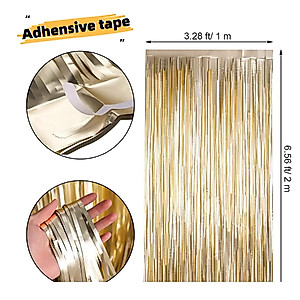 3 Packs Foil Curtain Backdrops Photo Booth Photography Curtains Door Fringe Curtains Backdrops for Birthday Wedding Christmas Disco Parties Decoration (Gold)