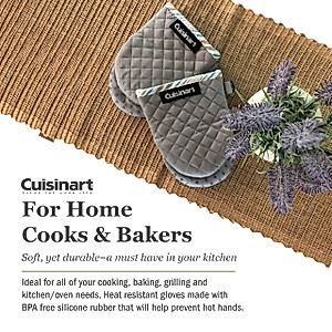 Cuisinart Quilted Mini Oven Mitts with Silicone Grip, Drizzle Grey, 2pk - Durable, Heat Resistant Oven Gloves with Thick Quilted Lining to Protect Your Hands from Hot Surfaces, 5.5" x 7.5"