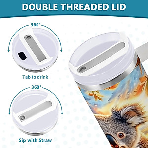 Slewiaeky Koala Spring Skinny 40 oz Tumbler with Handle Straw and Lid Beach Stainless Steel Vacuum Insulated Reusable Water Bottle Glasses Travel Mug Thermal Cup for Home Office Car