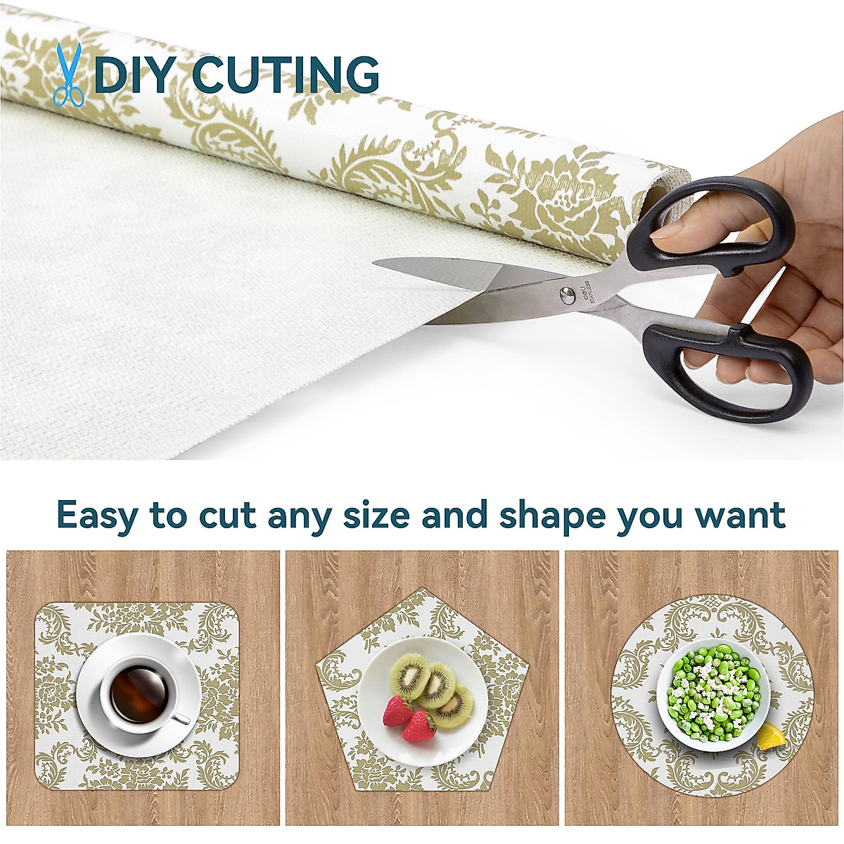 Dwellaid Shelf Liner 18inch Wide for Kitchen Cabinets Non Adhesive Gold 18inx8FT Kitchen Drawer Liner, Waterproof Shelf Liner Durable Anti-Slip for Kitchen Cabinets Shelf Liners for Kitchen Cabinets