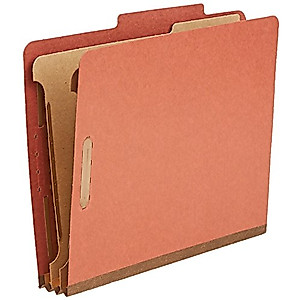 Amazon Basics Letter Size Pressboard Classification File Folder with Fasteners, 2 Dividers, 2-Inch Expansion, Red - Pack of 10