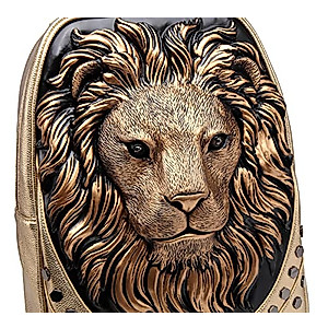 kiisy 3D Lion Head Backpack Bookbag,Designer Travel Laptop Backpack,PU Leather Water Resistant College School Computer Bag (Gold)