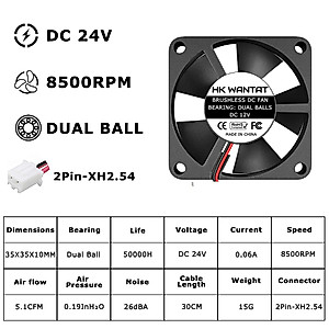 3Pcs HKWANTAT Dual Ball Bearings Brushless DC Cooling 35mm Fan 24v 3510 35x35x10mm 2-Pin