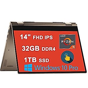Dell Inspiron 14 7000 7405 2-in-1 Laptop 14" FHD IPS Touchscreen AMD Hexa-Core Ryzen 5 4500U (Beats i7-10710U) 32GB DDR4 1TB SSD Fingerprint Backlit Keyboard USB-C HDMI MaxxAudio Win10Pro Gold Renewed
