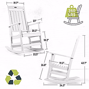 Patio Rocking Chairs Set of 4,Poly Lumber Rocker,All Weather Rocking Chair Outdoor,High Back Porch Rocker,Wide Plastic Rocking Chair for Adult,360lbs