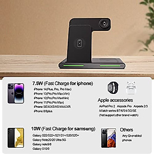 3 in 1 Wireless Charger Wireless Charging Station for Apple Multiple Devices Foldable Stand Dock for iPhone 14 13 12 11 Pro Xs Max XR 8 Plus & Apple Watch Series 8 7 6 SE 5 4 3 AirPods with Adapter
