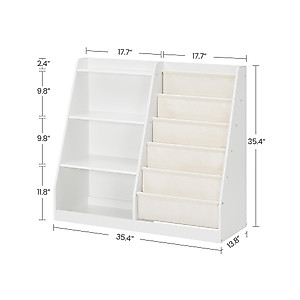 CHOEZON 4-Tier Kids Bookshelf and Toy Storage, 6 Layer Fabric Toddler Bookshelf, Kids Toy Storage Organizer, Sling Kids Bookcase, for Playroom, Bedroom, Nursery, Classroom, White MCW05WT