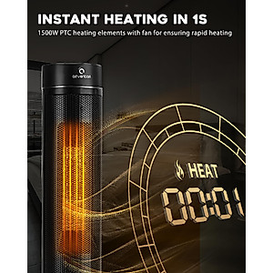 Space Heater Indoor, Airvention 1500W 34" Electric Heater for Large Room, 4 Modes,12H Timer, PTC Ceramic Heating with Thermostat, Remote, Portable Tower Heater for Office, Bathroom, Bedroom,AI-H300