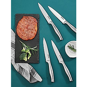 D.Perlla Steak Knives, Micro Serrated Steak Knife Set of 8, High Carbon Stainless Steel Steak Knives Set, Elegant Sharp Kitchen Steak Knife Set, Silver