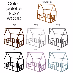 BUSYWOOD House Floor Bed For Kids - Montessori Bed for Toddlers - Wood Kids Bedroom Furniture - Cozy Toddler Bed with Rails - Twin Loft Beds for Kids (Model 1 Mini Floor with Fence, FOR SLEEPING ONLY)