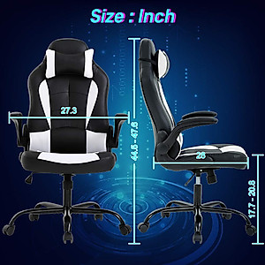 Gaming chair Office Chair Desk Chair Massage Ergonomic High Back Computer Chair with Lumbar Support Flip-up Arms Headrest PU Leather Height Adjustable Swivel Executive Chair for Women Men Adult