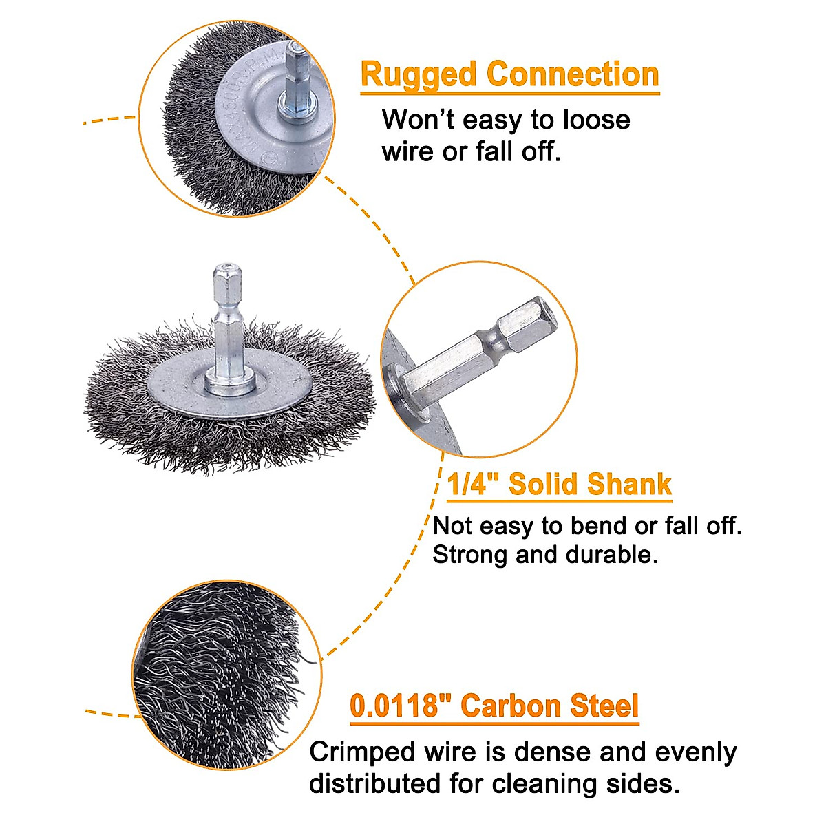 Rocaris 40 Pack Carbon Steel Wire Wheel Brush with 1/4-Inch Hex Shank, Cup Brush, Wheel Brush, Pen Brush Set, for Rust Removal, Corrosion and Scrub Surfaces