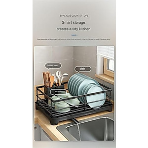 Dish Drying Rack Multifunctional Dish Rack for Kitchen Counter,Dish Rack with Drainboard, Rotatable Drain Spout, for Kitchen Counter and Sink, Cup Holder,Chopstick rest Utensil Holder,(Black)