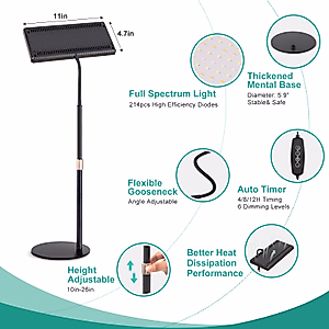 LBW Grow Lights for Indoor Plants Full Spectrum, 214 LEDs Plant Lights for Indoor Growing, Desk Plant Grow Lights Indoor with Timer 4/8/12H, 6 Dimmable Levels, Plant Lamp Height Adjustable 10"-26"