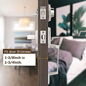 Azdele Satin Nickel Front Door Handle with Deadbolt and Lever Set, Modern Front Door Lock Set, Door Handle with Single Cylinder Deadbolt for Exterior Door, Reversible for Right&Left Handed