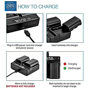 BM LP-E6N Dual Bay Battery Charger for Canon EOS R, EOS R5, EOS R6, EOS R6 II, EOS R7, EOS 90D, EOS 60D, EOS 70D, EOS 80D, EOS 5D IV, EOS 6D, EOS 6D II, EOS 7D, EOS 7D II, C700, XC10, XC15 Cameras