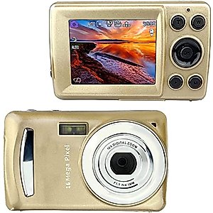 eDealz 16MP Megapixel Compact Digital Photo and Video Camera with 2.4" LCD Screen, Mic Input and USB Media Transfer (Gold)