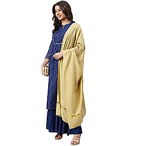 Janasya Women's Dark Blue Chanderi Silk Woven Kurta with Sharara and Dupatta(SET472-KR-SHA-S)