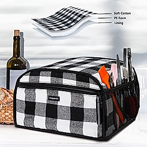 Toaster Cover 4 Slice Wide Slot, Toaster Oven Cover Compatible with Cuisinart, 4 Slice Bread Cover, Toaster Dust Covers with Zipper Pockets, Buffalo Check (Cover Only)