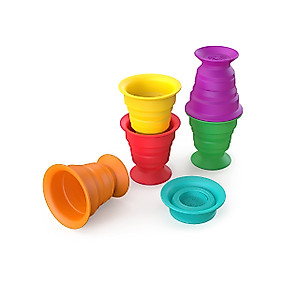 Baby Einstein Stack & Squish Cups Infant to Toddler Collapsible Sensory Toys for Beach, Bath, Floor & More, 6pcs, 3 Months+