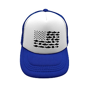 Waldeal Boys' Printing Fishing Flag Trucker Hat Kids Adjustable Snapback Cap Blue