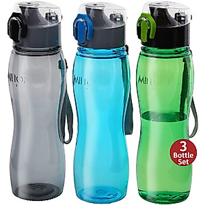 MILTON Kids Water Bottle 3 Pack Triton 25 Oz Large Sports Water Bottle for Men, Women, Kid Wide Mouth Water Bottle with Strap Carry Handle for Bike Gym Running Cycling Multi Color