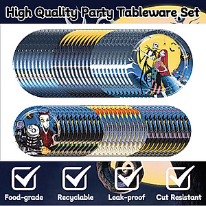 Nightmare Birthday Party Supplies 120pcs Disposable Christmas Paper Plates and Napkins for Party Decorations Cups Tablecloth for Boys Girl Birthday Decor, Serve 30