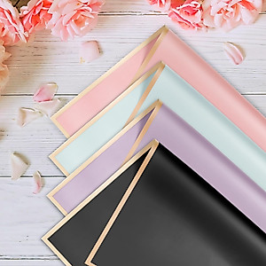 Buperor 20 Sheets Flower Bouquet Wrapping Paper, 22.5 x 22.5 inch Folding Package Floral Wrapping Paper for Wedding Birthday Valentine's Day Gift DIY Bouquets Gold Trim Rose Pink