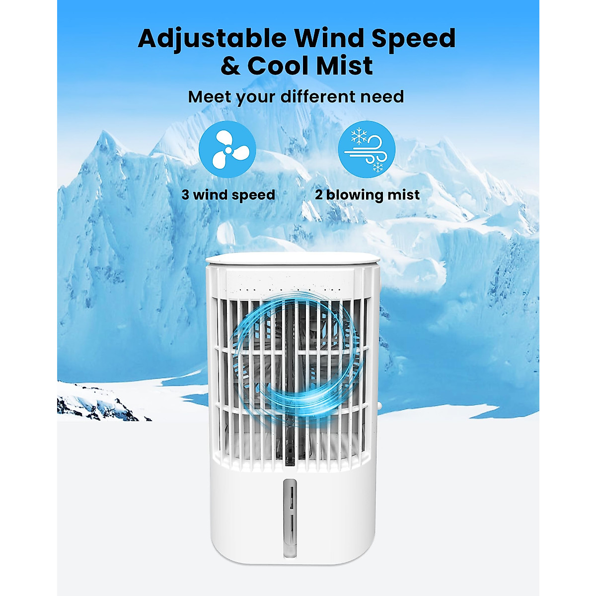 LATITOP Portable Air Conditioners Fan, Air Cooler Evaporative 180°Auto Rotation, 3 Wind Speed, 2-4H Timer, Mini Cooling Fan for Room Home Bedroom Office
