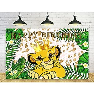 SOPAK The Lion King Backdrop for Birthday Party Decorations, Wild Jungle Background for Baby Shower Party Cake Table Decorations Supplies, The Lion King Theme Banner, 5x3ft, green, One Size