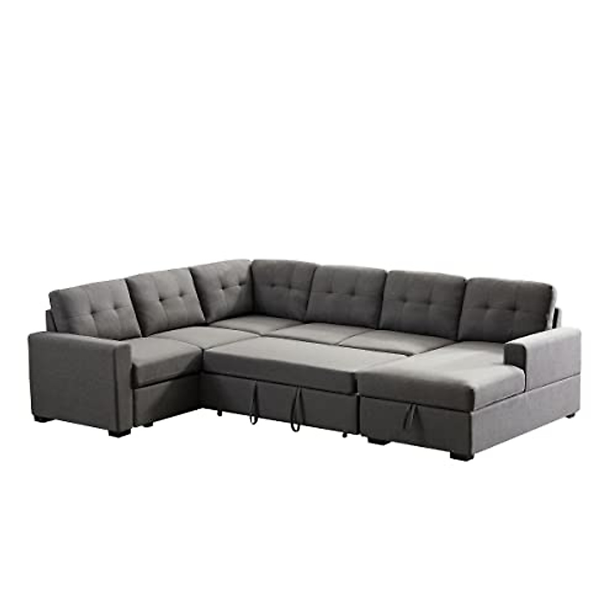 ERYE Tufted Upholstered U-Shaped Sectional Sofa with Left Storage Chaise and Pull Out Couch Bed, Oversized Corner Sofa&Couch Convertible Sleeper & Sofabed for Home Apartment Living Room, Dark Gray