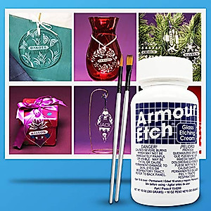Armour Etch Glass Etching Cream Kit - Create Permanently Etched Designs - 10oz Net Weight - Bundled with Moshify Application Brushes