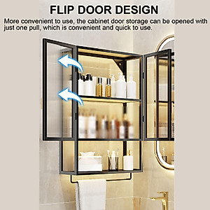 Bathroom Wall Cabinet,Metal Medicine Cabinet with Glass Door,Bathroom Cabinet Wall Mounted with Towel Bar,Over The Toilet Storage Cabinet,Hanging Cabinet for Bathroom, Livingroom, Kitchen,Cupboard