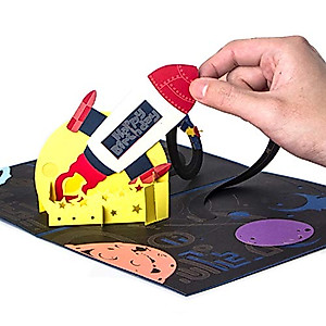 Ribbli Rocket Pop Up Card, Pop Up Birthday Card, Happy Birthday Card for Men Dad Husband Boyfriend Brother Son Kids, with Envelope