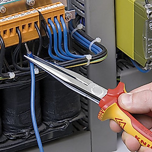 KNIPEX Tools - Long Nose Pliers With Cutter, 1000V Insulated (2618200SBA),Yellow