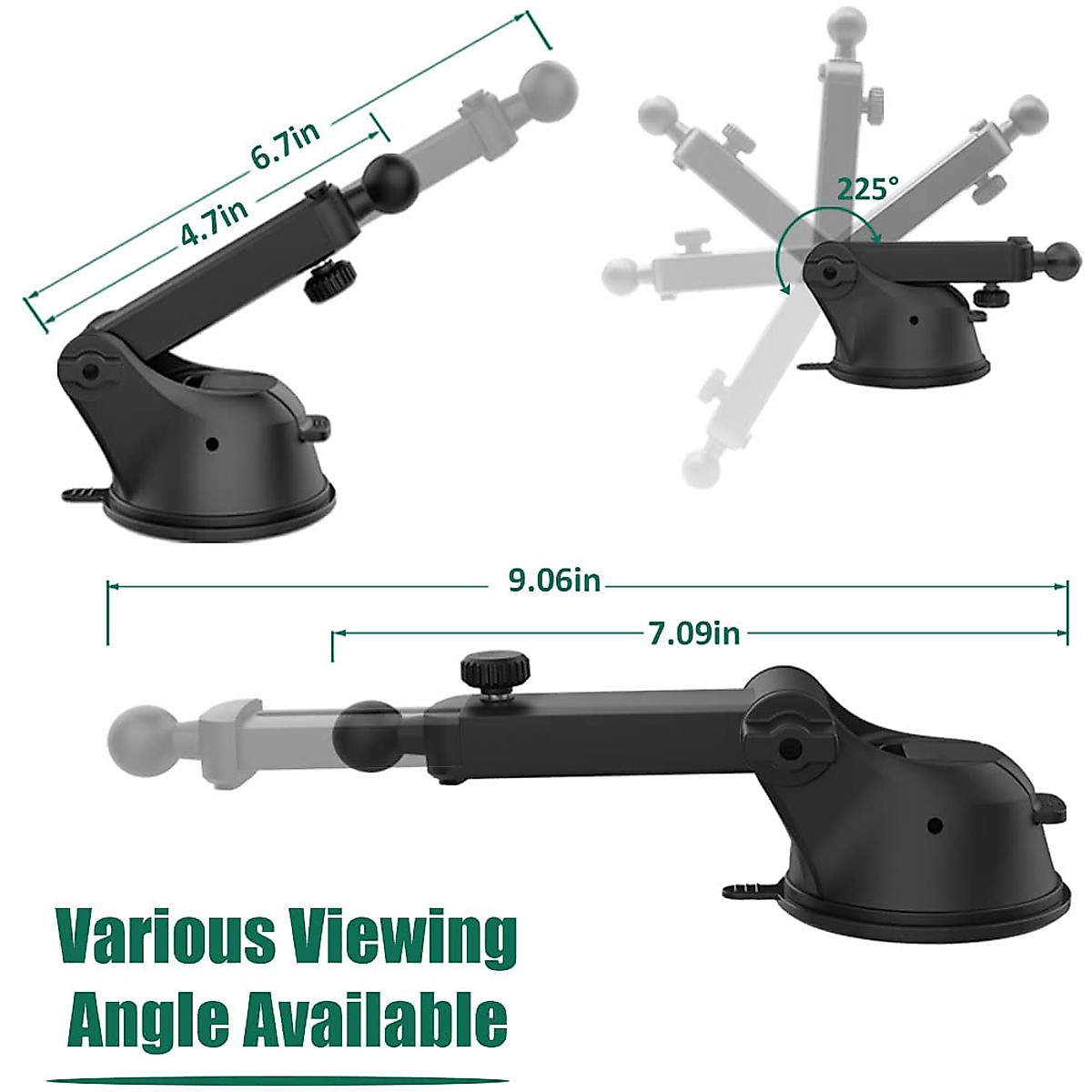 Car Dashboard Tablet Mount for 4-13" iPad Phone, Cuxwill Dash Windshield Tablet Telescopic Holder with Strong Suction Cup for iPad Pro 12.9 10.5 9.7, iPad Air Mini, Samsung Tab, Kindle Fire HD, iPhone