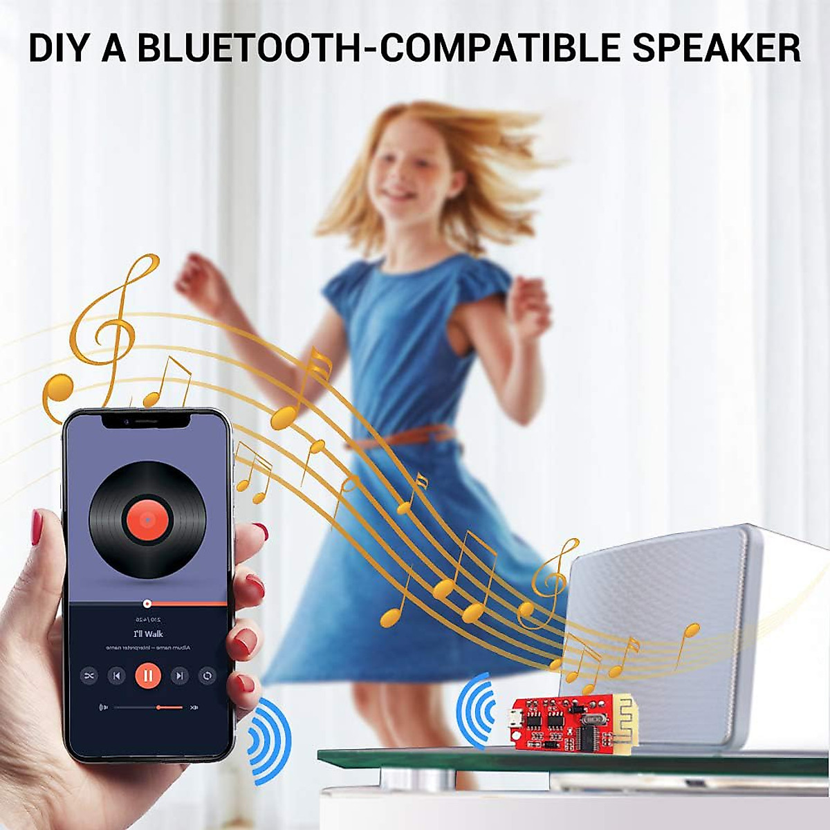 Audio Amplifier Board, Icstation Ḅḷụẹ-ṭọọṭḥ-Compatible Stereo Audio Amplifier Module 2x5W BT 5.0 Mini Amplifier Board 3.7V 5V for DIY Speakers