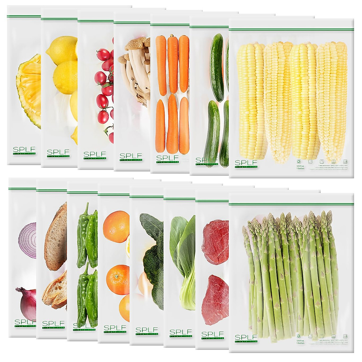 SPLF 15 Pack Reusable Gallon Freezer Bags Dishwasher Microwave Safe, 1 Gallon BPA Free Leakproof Food Storage Bags, Silicone Free Containers for Meal Prep, Fridge Kitchen Organization