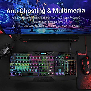 Redragon S101 Wired RGB Backlit Gaming Keyboard and Mouse, Gaming Mouse Pad, Gaming Headset Combo All in 1 PC Gamer Bundle for Windows PC – (Black)