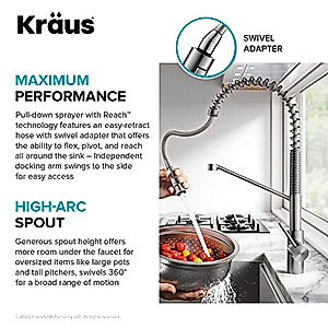 KRAUS Oletto Touchless Sensor Commercial Pull-Down Single Handle Kitchen Faucet with QuickDock Top Mount Assembly in Spot Free Stainless Steel, KSF-2631SFS