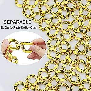 Riuziyi 2 Pack Big Chunky Plastic Hip Hop Chain for Men, Fake Gold Turnover Chain Silver Chain 90s Necklace Costume Accessory (Gold, 32in&36in)