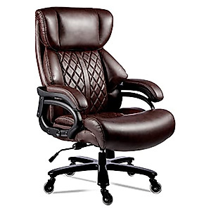 WILLMITA 400lbs Big and Tall Office Chair for Heavy People Executive Office Chair Wide Spring Seat Home Office Desk Chair with Heavy Duty Casters 360 Swivel Chair Computer PU Leather Chair (Brown)