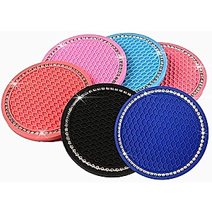 Bling Car Coasters Pink PVC Travel Auto Cup Holder Insert Coaster Anti Slip Crystal Vehicle Interior Accessories Cup Mats for Women and Girl (2.75" Diameter,Pack of 2) (Pink)