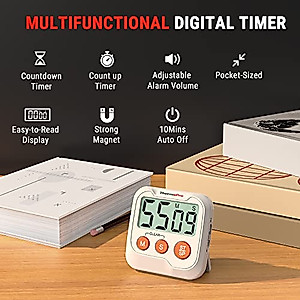 ThermoPro TM03 Digital Timer for Kids & Teachers, Kitchen Timers for Cooking with 2-Level Alarm Volume, Countdown Timer Stopwatch for Classroom Supplies, Exercise, Baking, Playtime or Work, 2-Pack