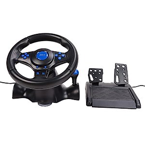 Racing Steering Wheel Driving Wheel, Gaming Steering Wheel 180 Degree Rotation with Floor Pedals for PC