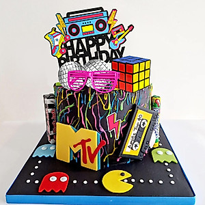 20 PCS 80s 90s Cake Toppers Retro Hip Hop Cake Decorations for Born in the 80's 90’s Decade Throwback Party Decorations Supplies (style 1)