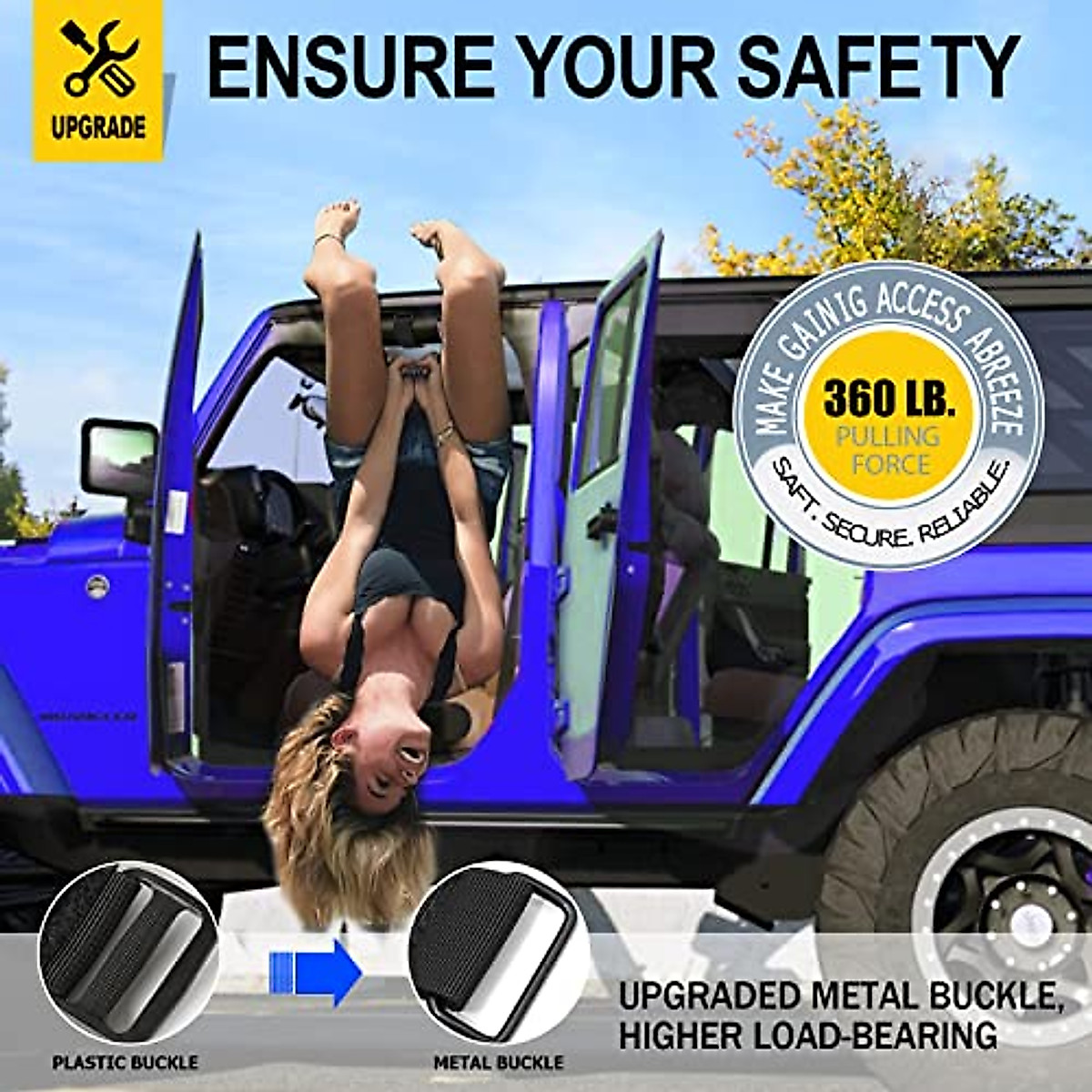 moveland 2 Pack Grab Handle Set Compatible with Jeep Wrangler TJ YJ JK, Easy-to-Fit 3 Straps Design for 1955-2023 Models (Black)