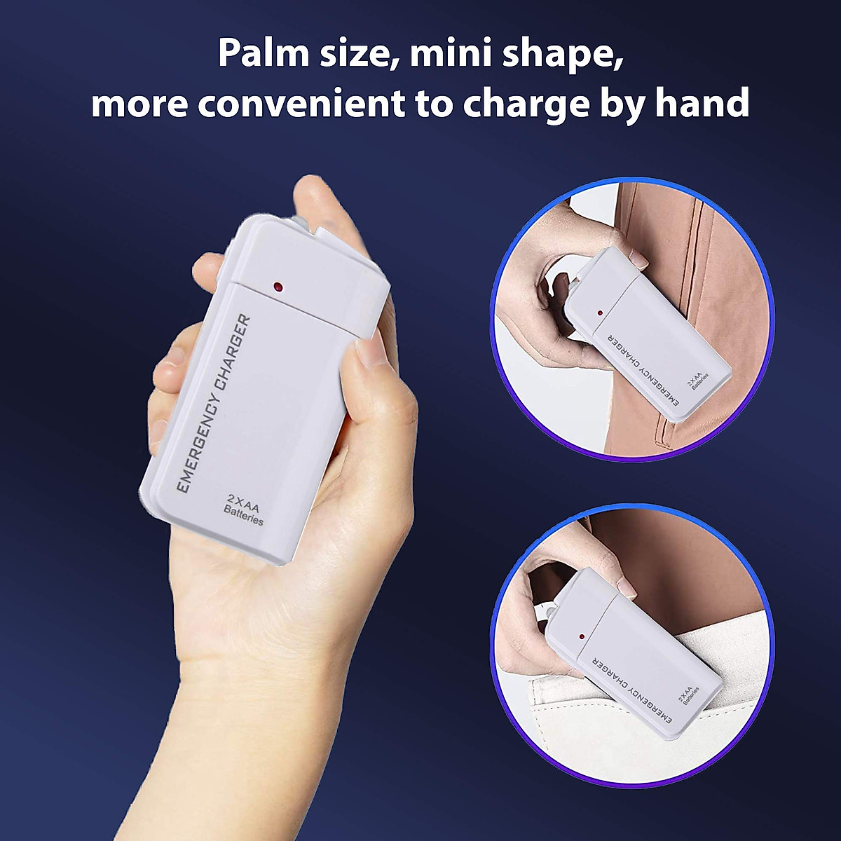 Success4Sport Portable AA Battery Travel Charger Works for Garmin SafeNav and Emergency Re-Charger with LED Light! (Takes 2 AA Batteries,USB-C) [White]