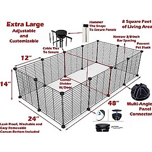 48" Extra Large Dwarf Rabbit Habitat Guinea Pig Play Yard Hamster Critters Turtle Enclosure Center Divider Room Door Mouse Mice Bunny with Bottom Canvas