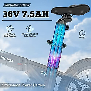 KORNORGE Electric Bike A9, 20" Ultra Light Foldable Electric Bike, Lightweight Frame, LED Headlight Sports Style Electric Bike for Adults and Teens,Black